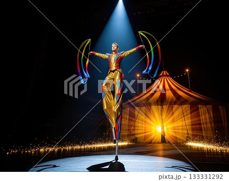 A majestic circus stilt performer towers high...のイラスト素材 [133331292] - PIXTA