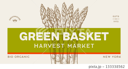Asparagus, vegetable. Tag, label, sign, vintage...のイラスト素材 [133338562 ...