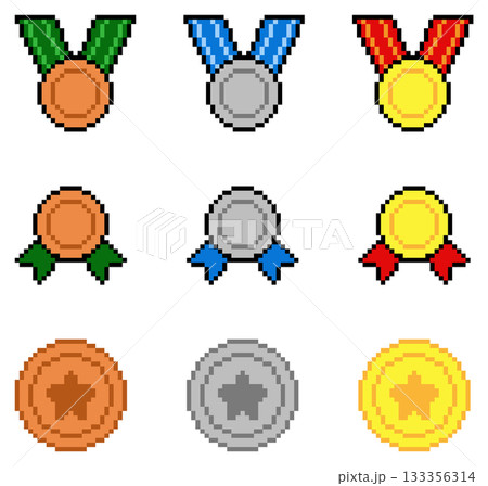8-bit pixel art medal icon setのイラスト素材 [133356314] - PIXTA
