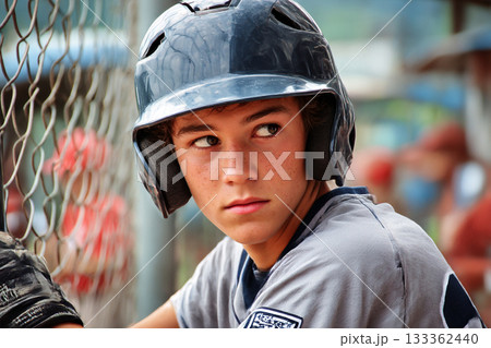 Determined Young Baseball Player Wearing...のイラスト素材 [133362440] - PIXTA