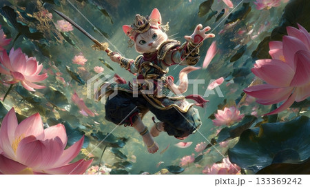 Lotus Warrior Samurai Cat in Bloomのイラスト素材 [133369242] - PIXTA