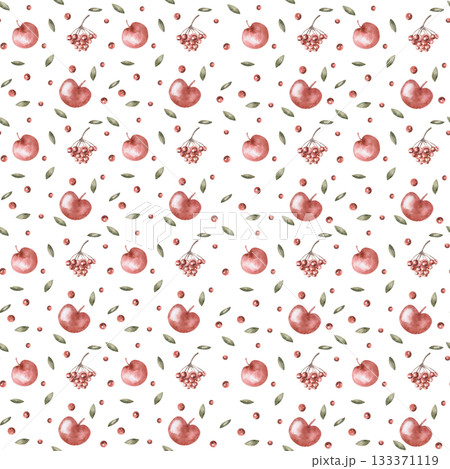 A seamless pattern with apples, rowan berries,...のイラスト素材 [133371119 ...
