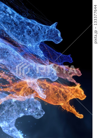 Running Cats Formed by Luminous Linesのイラスト素材 [133377644] - PIXTA