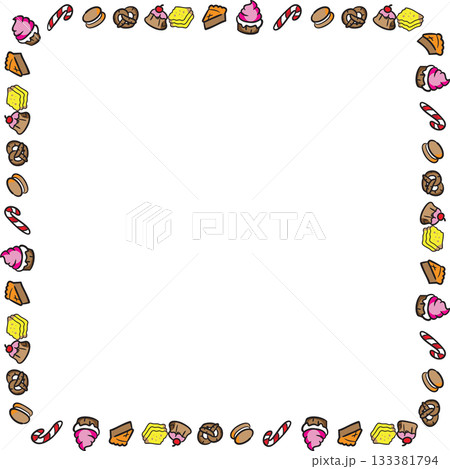Boarder line Cute Hand Drawn Dessert and Candy...のイラスト素材 [133381794 ...