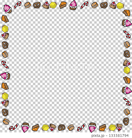 Boarder line Cute Hand Drawn Dessert and Candy...のイラスト素材 [133381794 ...