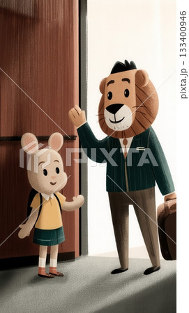 An illustration of a father lion saying goodbye...のイラスト素材 [133400946 ...