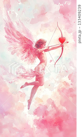 Watercolor Art of a Modern Cupid Figure with...のイラスト素材 [133409239] - PIXTA