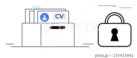 Documents with CVs in organizer next to...のイラスト素材 [133415042] - PIXTA