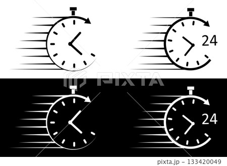 Fast Delivery Stopwatch Icon Set: 24 Hour Speed...のイラスト素材 [133420049 ...