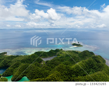 Verdant coastal hills stretch to the sea where...の写真素材 [133423265] - PIXTA