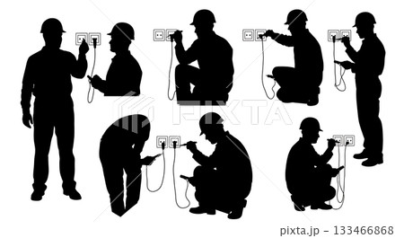 Black Solid Worker Testing Socket Silhouettes...のイラスト素材 [133466868] - PIXTA
