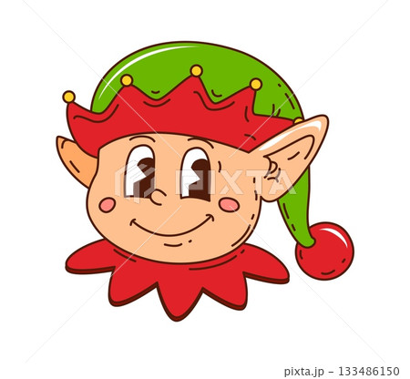 Groovy Christmas elf character with pointy ears...のイラスト素材 [133486150 ...