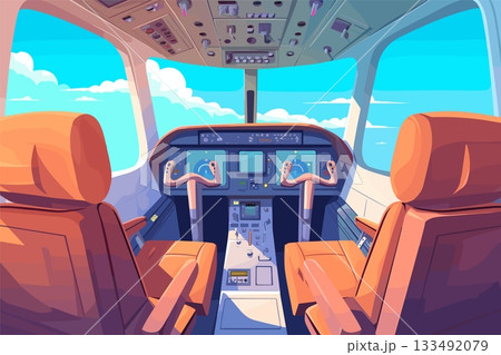bright colorful cartoon airplane cockpit with...のイラスト素材 [133492079] - PIXTA