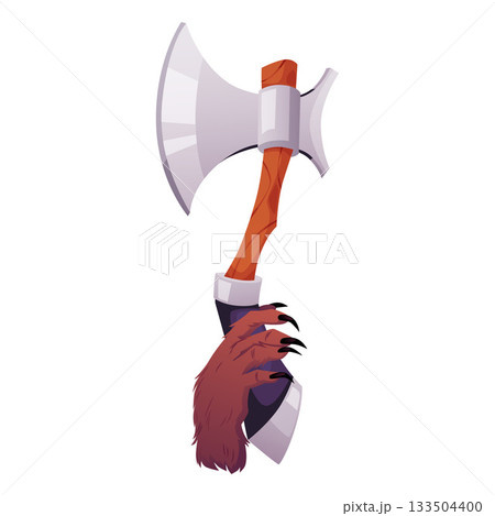 Cartoon axe weapon in monsters hand, vector...のイラスト素材 [133504400] - PIXTA