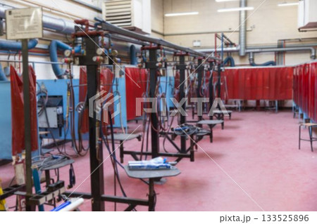 Flat design welding booths are filling workshop...のイラスト素材 [133525896 ...