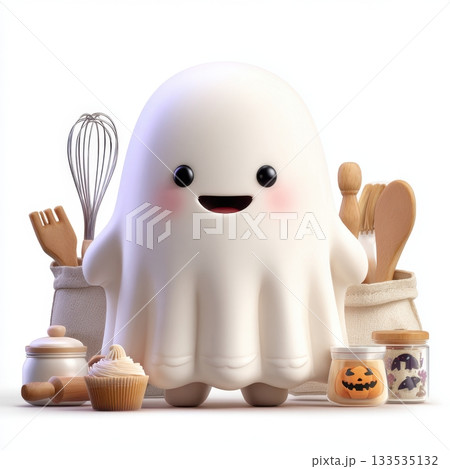 Cute cartoon ghost with baking tools cupcake...のイラスト素材 [133535132] - PIXTA