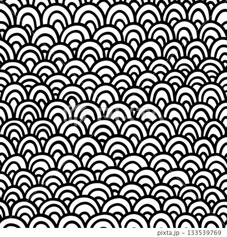Handdrawn monochrome scallop wave seamless...のイラスト素材 [133539769] - PIXTA