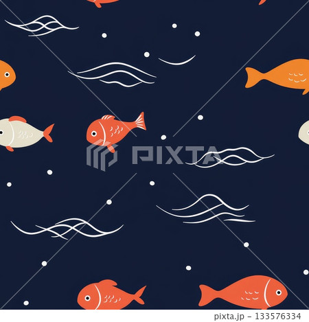 cute fish seamless pattern background illustrationのイラスト素材 [133576334 ...