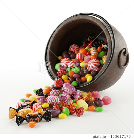 Halloween Candy Spill from Rustic Cauldron on...のイラスト素材 [133617179] - PIXTA