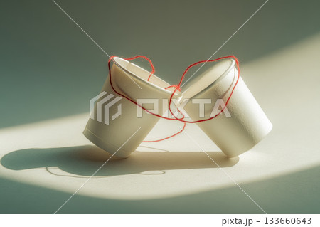 Two white paper cups connected by red string...のイラスト素材 [133660643] - PIXTA