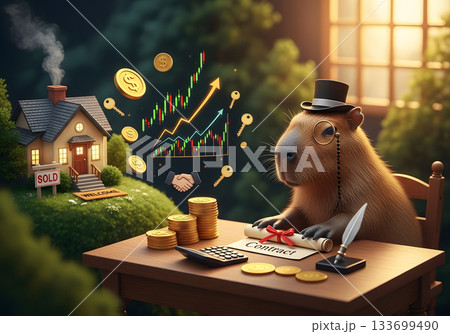 A capybara real estate agent in a top hat...のイラスト素材 [133699490] - PIXTA