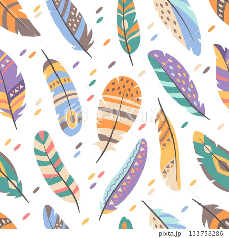 Boho feathers seamless pattern. Native american...のイラスト素材 [133758286 ...