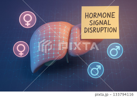 Hormone signal disruption on liver organ, an...のイラスト素材 [133794116] - PIXTA