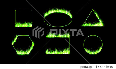 Green fire flame frames, fiery rectangle,...のイラスト素材 [133821640] - PIXTA