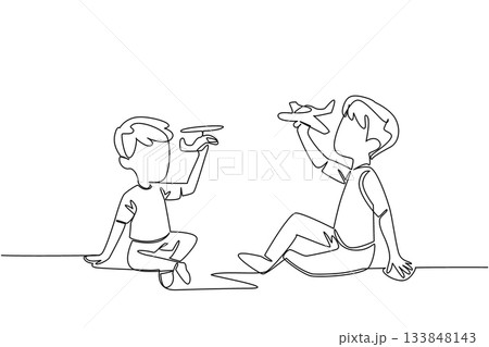 Single continuous line drawing two brothers...のイラスト素材 [133848143] - PIXTA