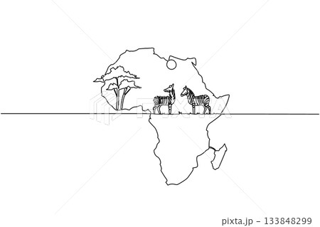 Single one line drawing the African continent...のイラスト素材 [133848299] - PIXTA