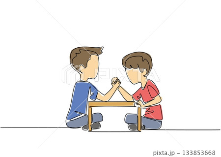 Single continuous line drawing two brothers arm...のイラスト素材 [133853668 ...