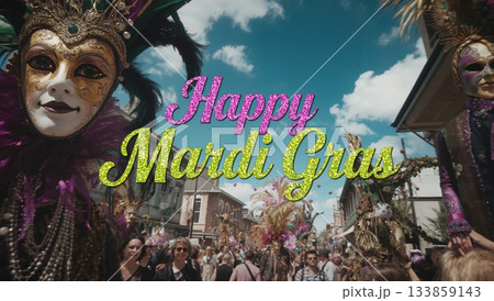Celebrating Mardi Gras With Colorful Masks and...のイラスト素材 [133859143 ...