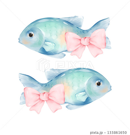 Dreamy girly composition with pastel fish and...のイラスト素材 [133861650] - PIXTA