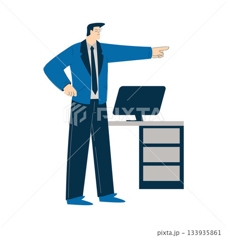 Man Boss with Angry Face Point Finger Vector...のイラスト素材 [133935861] - PIXTA