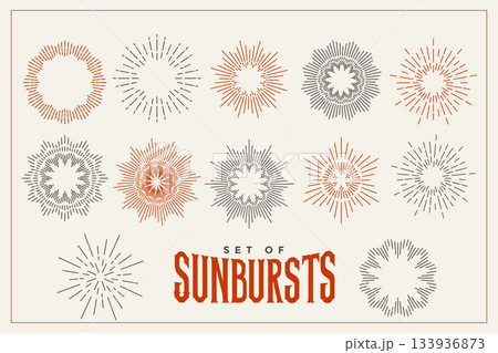 vintage style linear sun rays element in setのイラスト素材 [133936873] - PIXTA