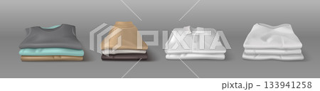 Folded cloth garments stack in realistic 3d styleのイラスト素材 [133941258 ...