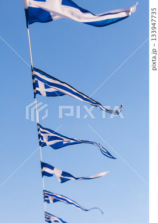 Greek flags waving outdoorの写真素材 [133947735] - PIXTA