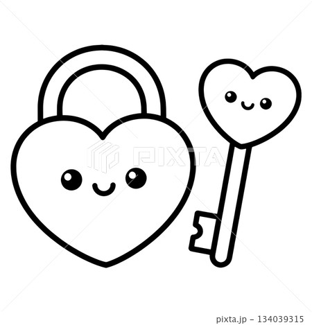 Valentine heart lock and key cartoon iconのイラスト素材 [134039315] - PIXTA