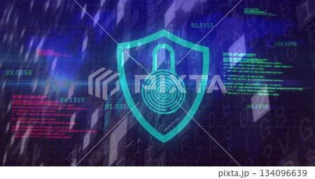 Showing teal shield icon fingerprint lock...のイラスト素材 [134096639] - PIXTA