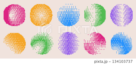 Bitmap pixel circle shapes in vibrant colorsのイラスト素材 [134103737] - PIXTA
