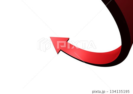 Large red curved arrow is sweeping across white...のイラスト素材 [134135195 ...