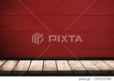 Wooden deck and red plank wall backdrop are...のイラスト素材 [134135766] - PIXTA