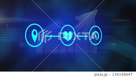 Displaying 3 glowing cyan icons in interface,...のイラスト素材 [134140047] - PIXTA
