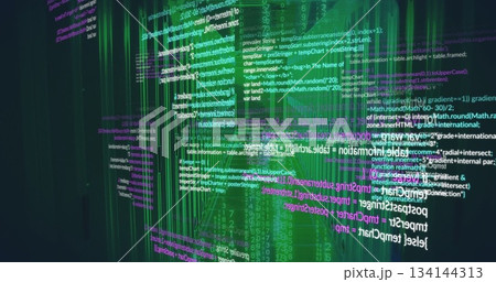 Moving code lines and green data bars across...のイラスト素材 [134144313] - PIXTA