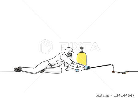 One line drawing of a male pest control worker...のイラスト素材 [134144647 ...