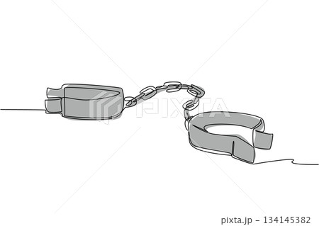 Continuous line drawing of broken shackles...のイラスト素材 [134145382] - PIXTA