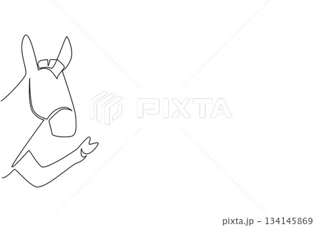 Continuous line drawing of a donkey waving leg...のイラスト素材 [134145869 ...