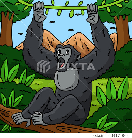 Siamang Monkey Animal Colored Cartoon Illustrationのイラスト素材 [134171069 ...