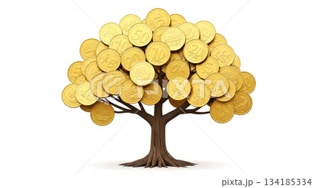 Golden coin tree with currency leaves isolated...のイラスト素材 [134185334 ...