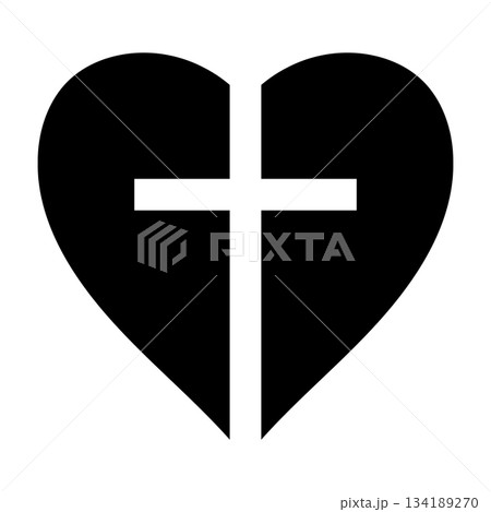 Black heart split with white cross symbol faith...のイラスト素材 [134189270 ...
